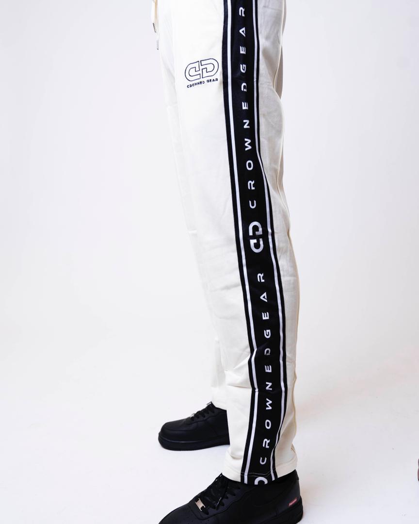 WHITE CG STRIPE PANTS - Crownedgear Luxury